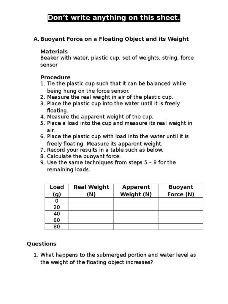 Buoyant Force Experiments Guide | PDF