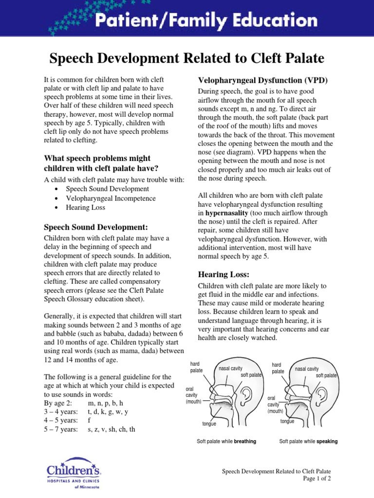 Speech Development Related To Cleft Palate: Velopharyngeal Dysfunction ...
