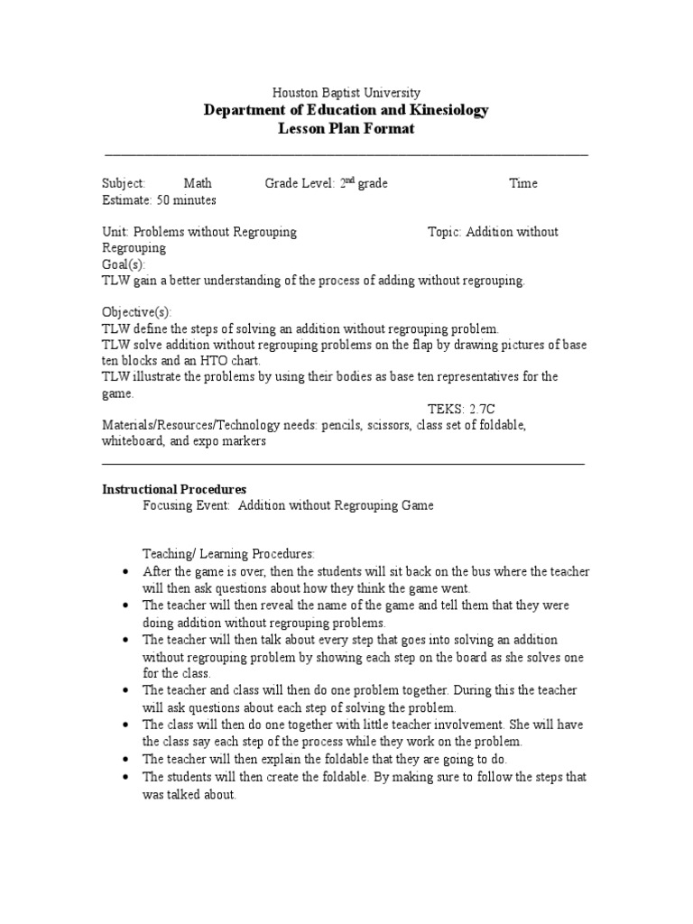 2nd Grade Addition Without Regrouping | PDF | Lesson Plan | Education ...