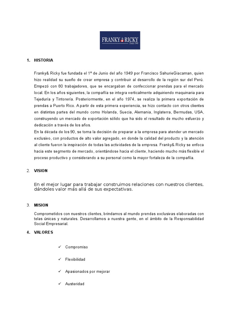 Historia y Productos de Franky & Ricky | PDF | Algodón | Perú