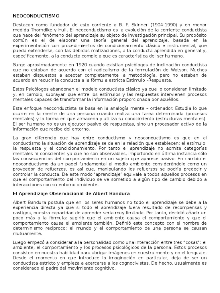 Neoconductismo, Conductismo, Skinner, Watson | PDF | Epistemología ...