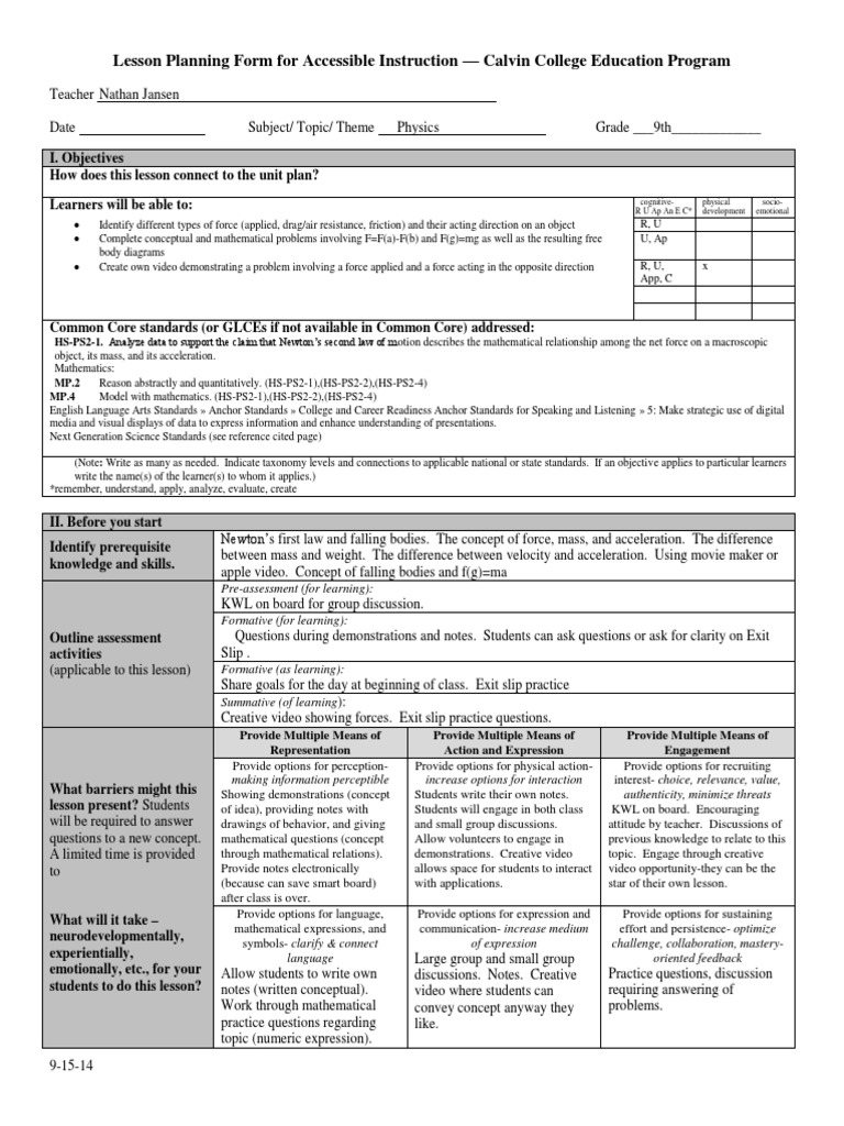 Lesson Plan 3-Newtons Second Law | PDF | Force | Mass