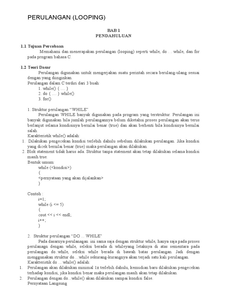 Perulangan (Looping) | PDF | Metode & Bahan Ajar | Teknologi & Rekayasa