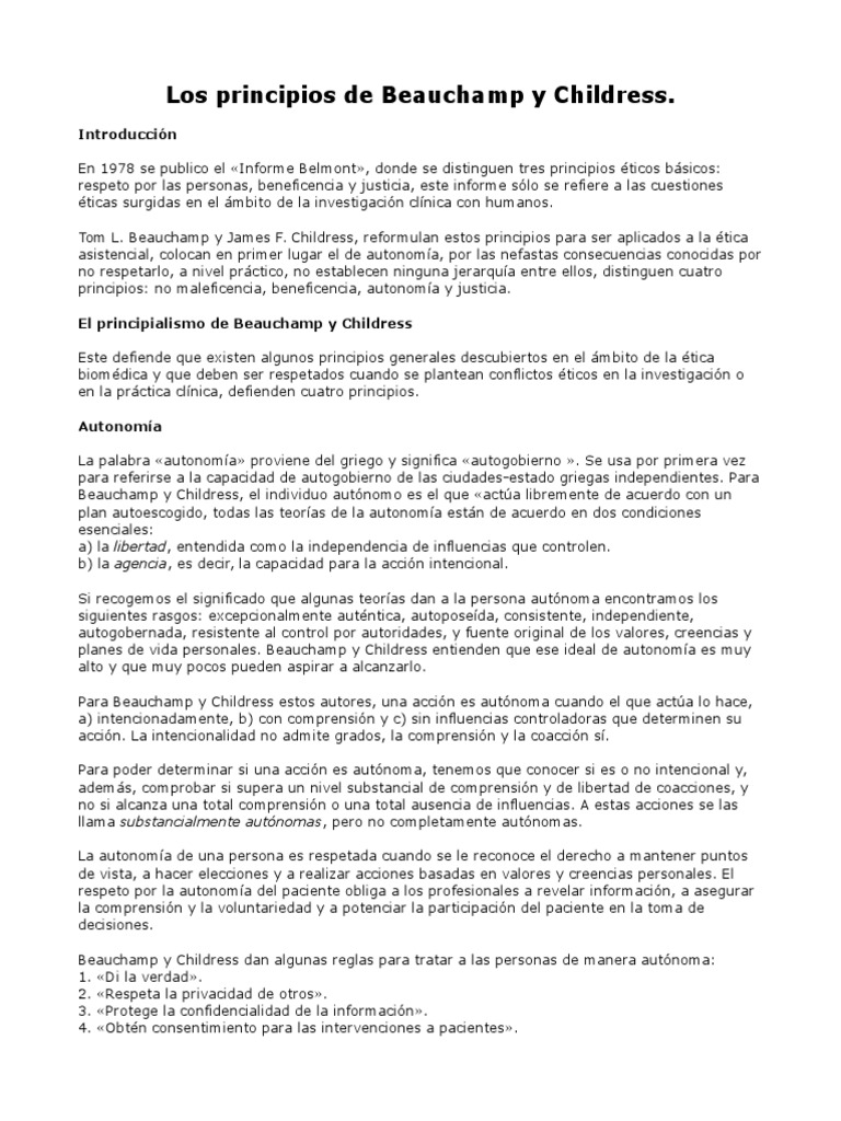 Principios Éticos de Beauchamp y Childress | PDF | Bioética | Dignidad