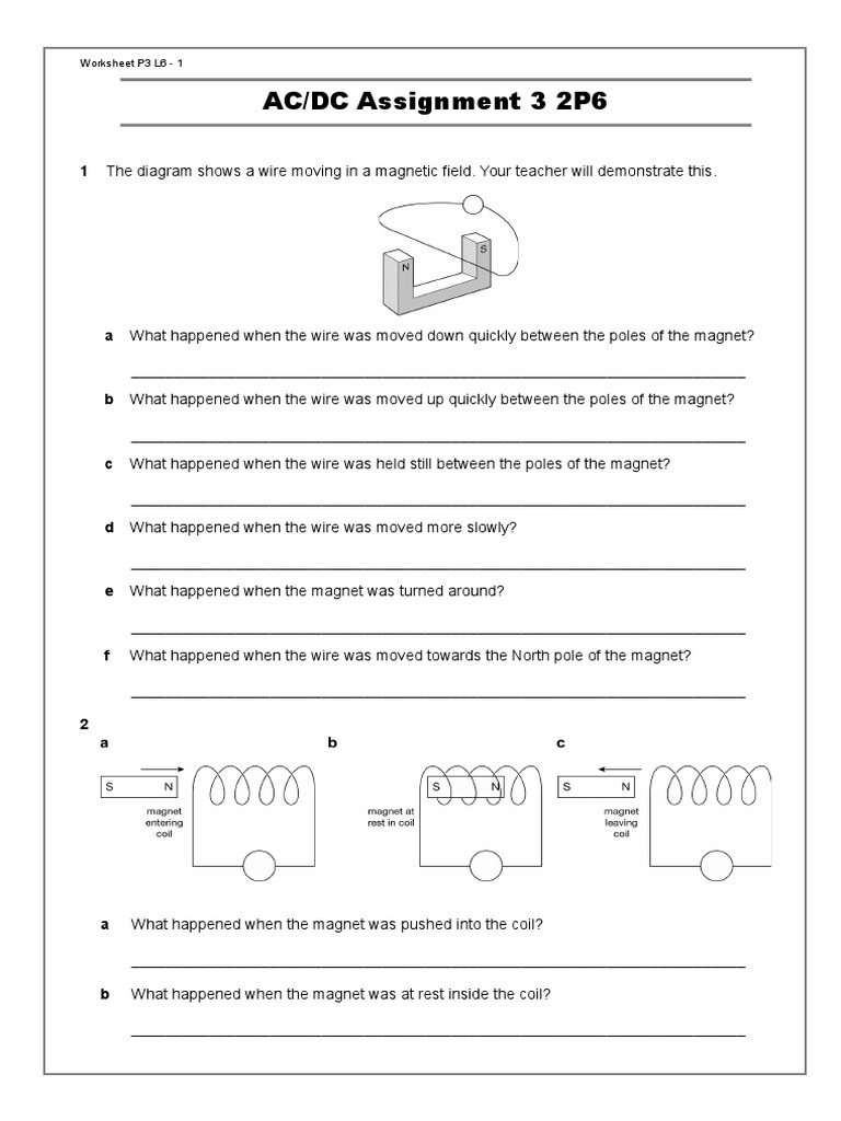 Lesson 6 - Worksheets (AC DC) | Electromagnetic Induction | Amplitude