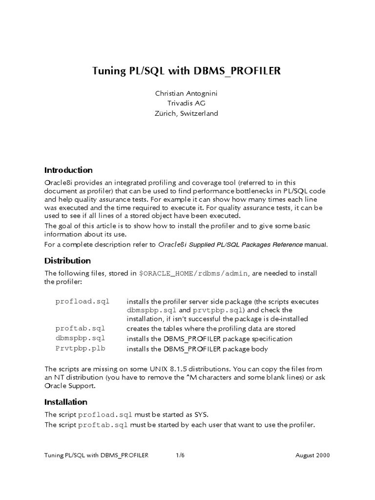 Dbms Profiler For PL/SQL | PDF | Oracle Database | Pl/Sql