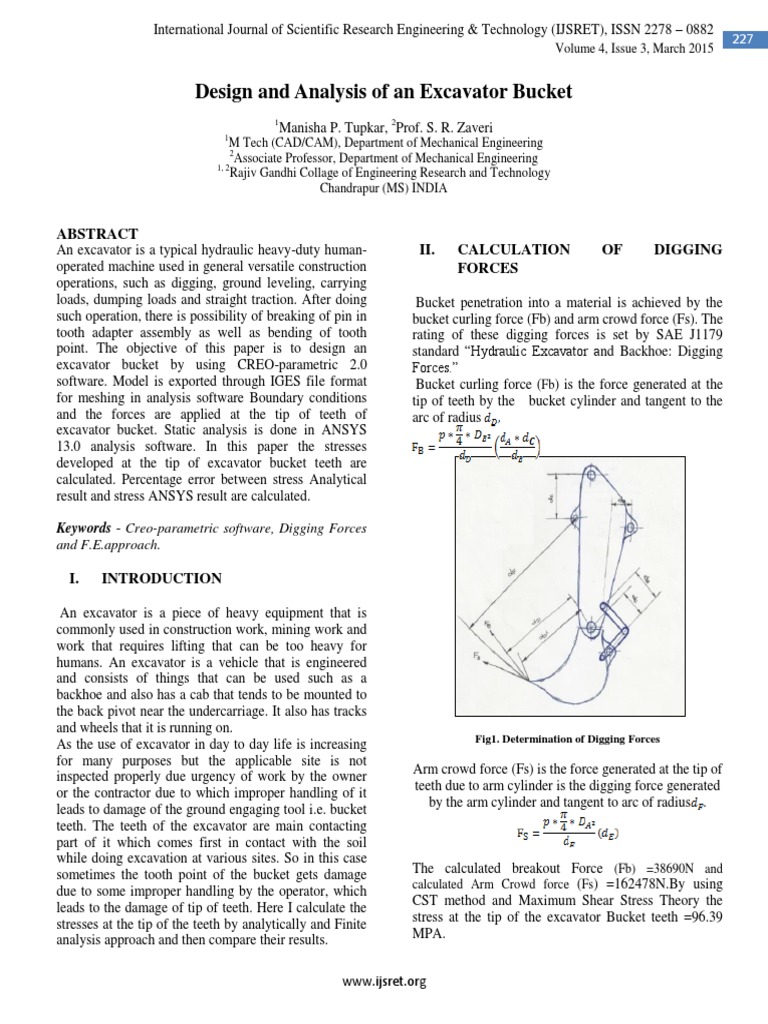 Design and Analysis of An Excavator Bucket | PDF | Stress (Mechanics ...