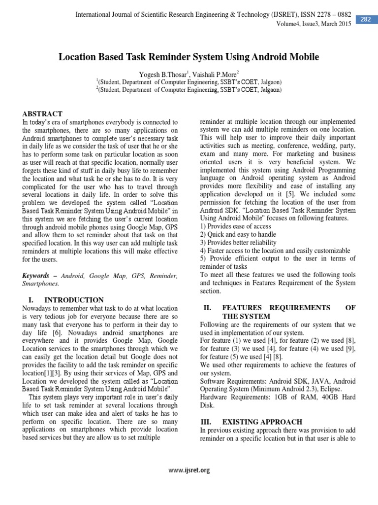 Location Based Task Reminder System Using Android Mobile | PDF ...