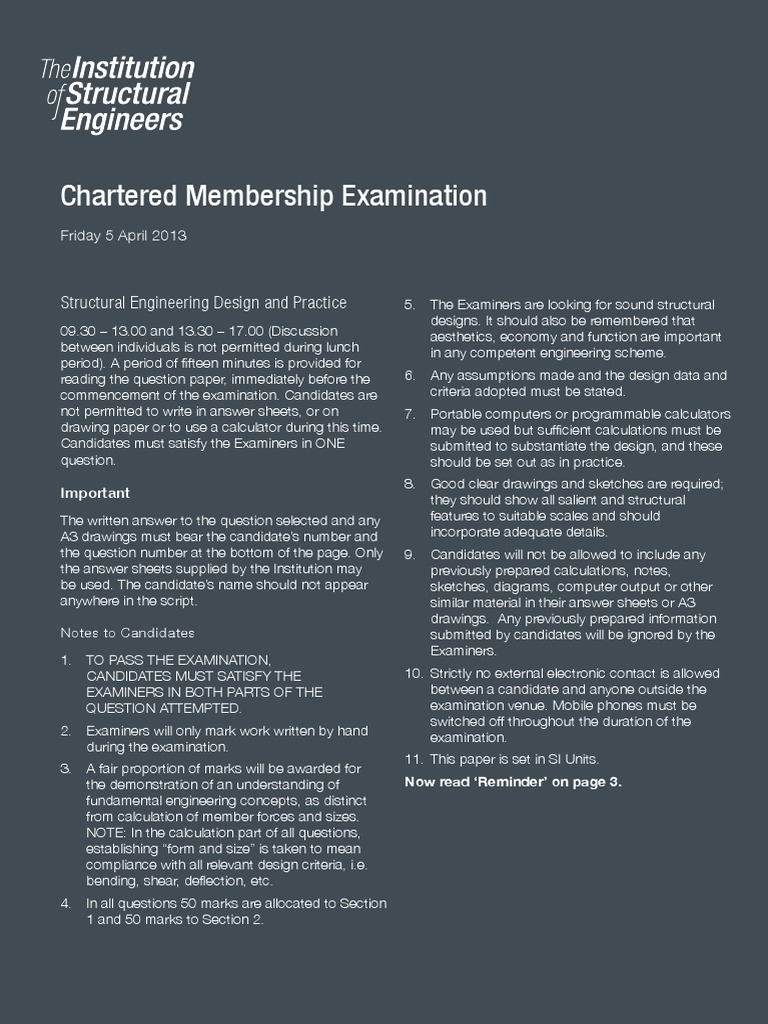IStructE Chartered Exam Past Paper | PDF | Technology & Engineering