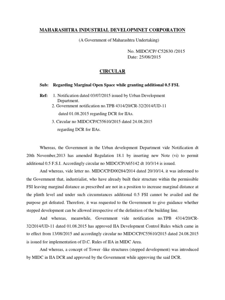 MIDC circular on stepped development and tower-like structures | PDF ...
