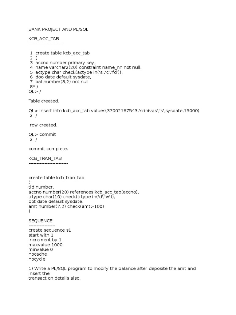 Bank Project and PL | PDF | Pl/Sql | Subroutine