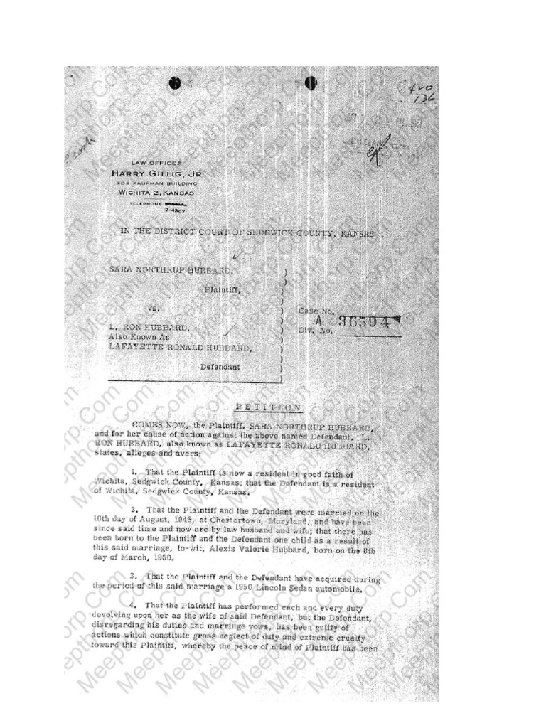 L. Ron Hubbard-Sara Northrup divorce