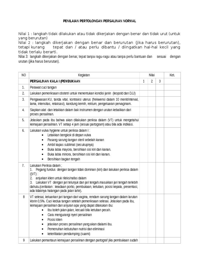 Sop Pertolongan Persalinan Normal | PDF