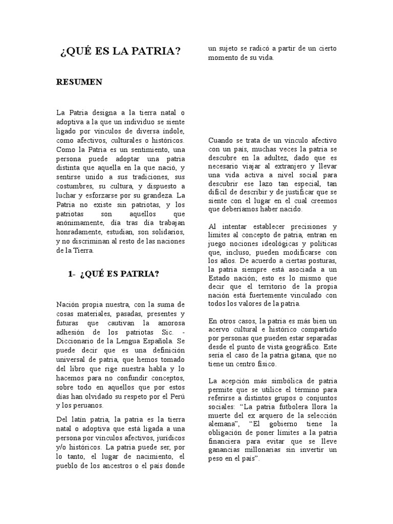 Que Es Patria | PDF | Patriotismo | Nación