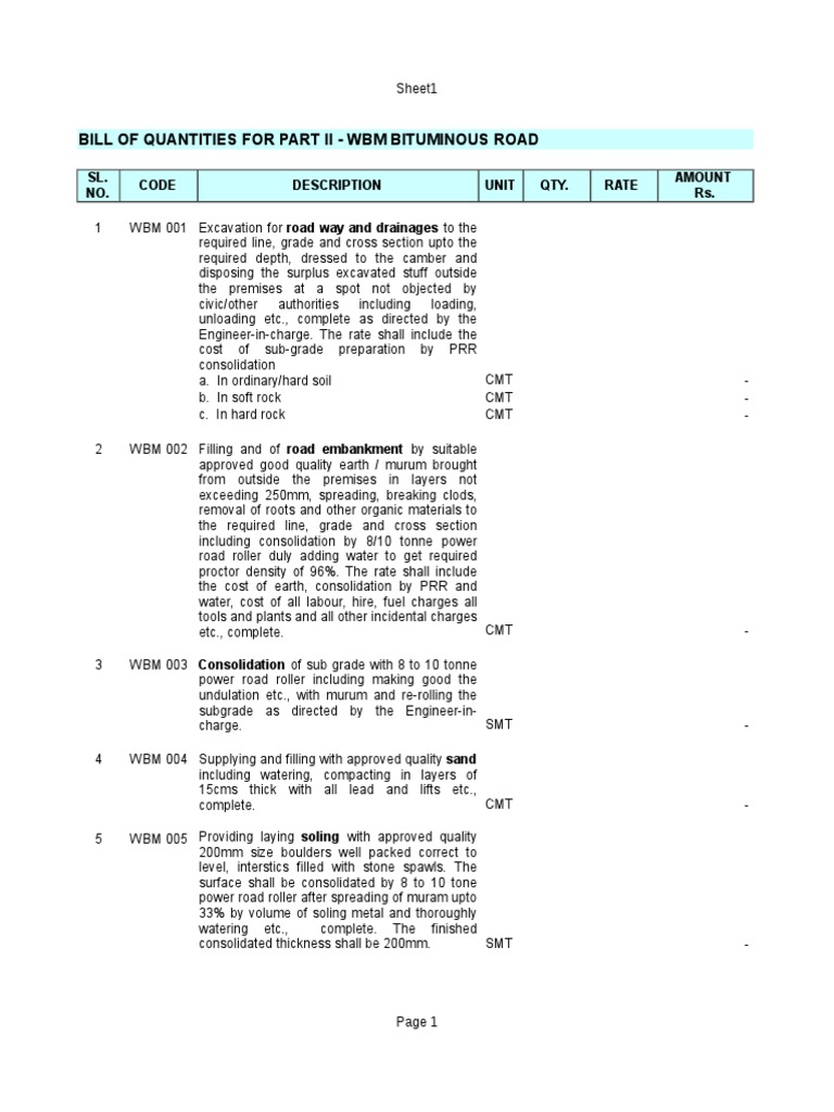 BOQ - Road Works | PDF | Road | Asphalt