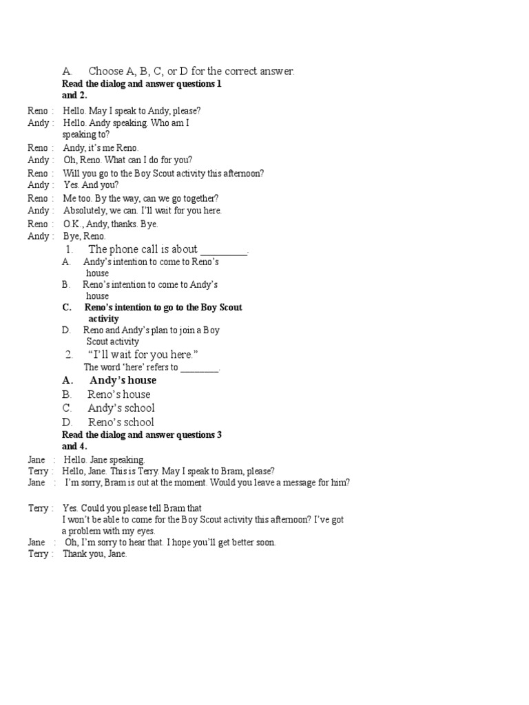 Boy Scout Activity Dialog Questions | PDF | Bali | Leisure