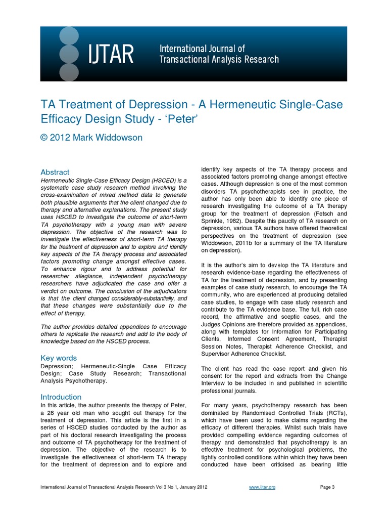 Marc Widdowson - TA Treatment of Depresssion (Peter) | PDF ...
