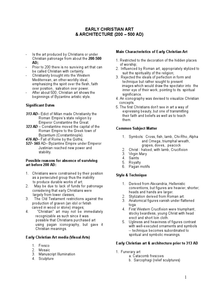 Early Christian Art Handout | PDF | Christian Art | Sculpture