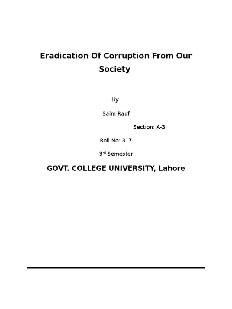 Eradication of Corruption From Our Society: Govt. College University ...