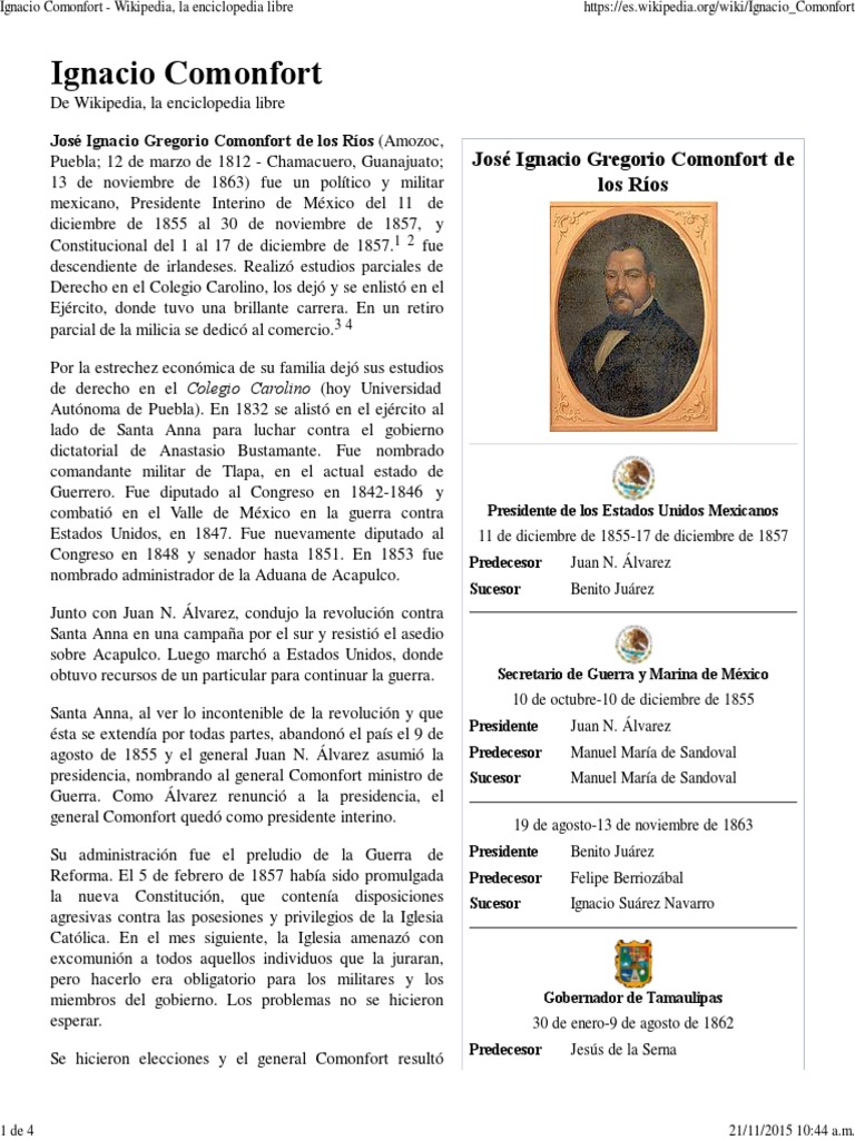 Comonfort Ignacio | PDF | Politica de mexico | México
