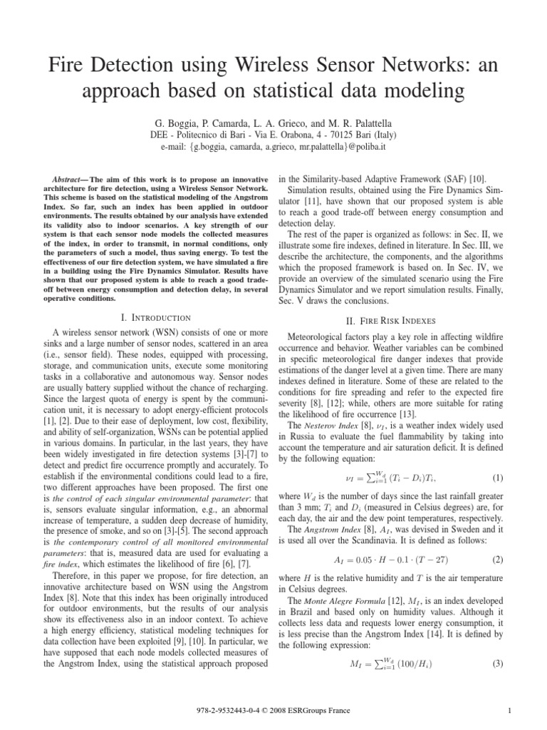 Fire Detection Using Wireless Sensor Networks: An Approach Based On Statistical Data Modeling ...