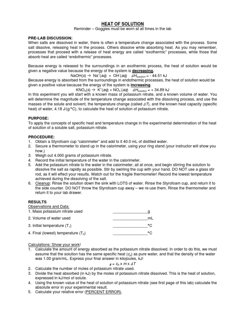 Heat of Solution | Download Free PDF | Solution | Heat