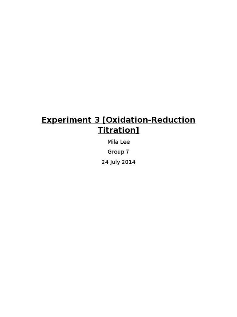 Oxidation Reduction Titration Lab Report | PDF | Titration | Chemistry