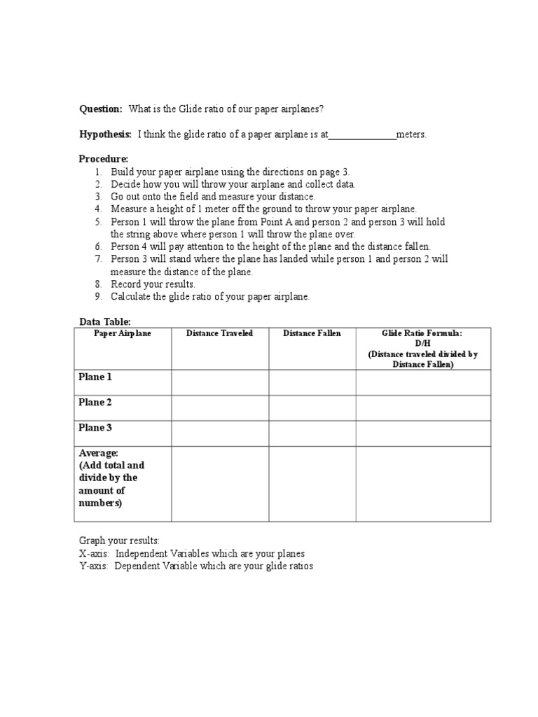 Paper Airplane Glide Ratio Experiment | PDF