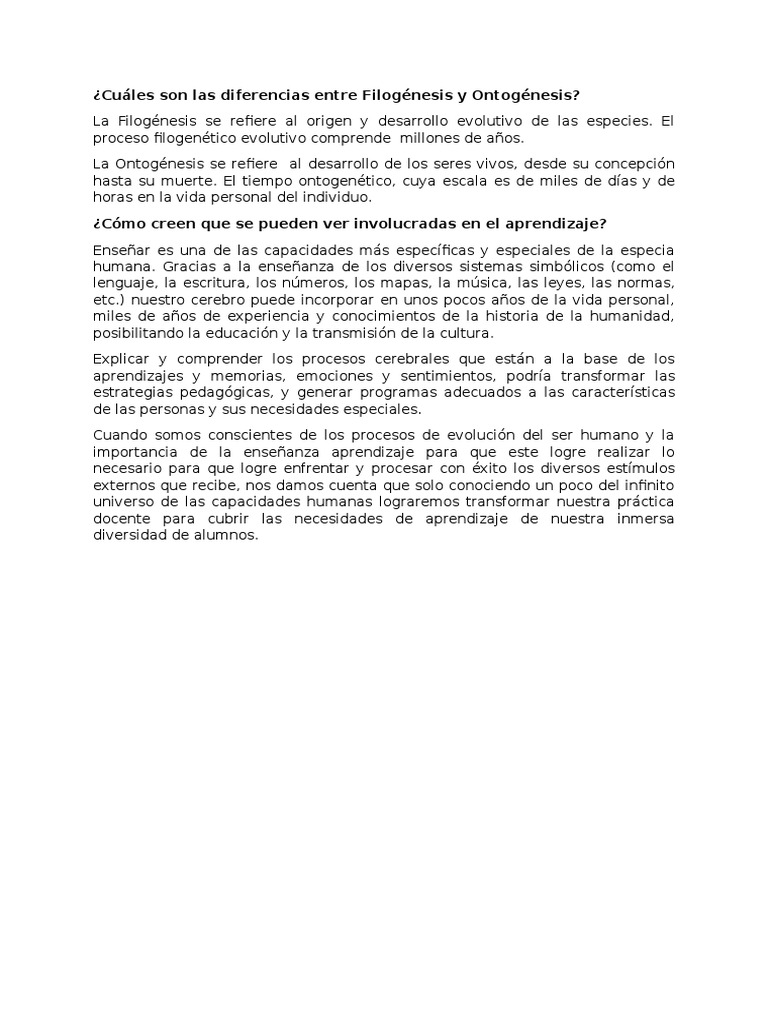 Cuáles Son Las Diferencias Entre Filogénesis y Ontogénesis | PDF ...