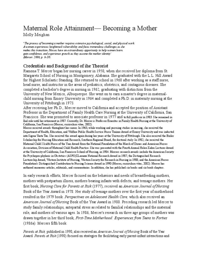 Maternal Role Attainment | PDF | Attachment Theory | Parenting