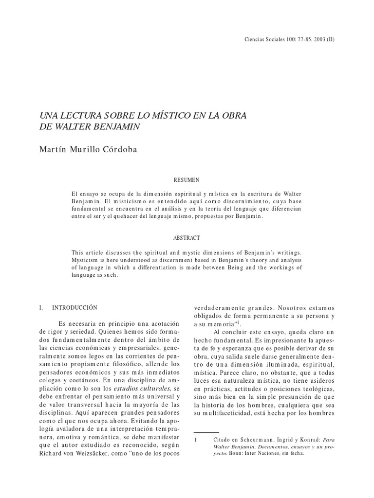 Misticismo en La Obra de Walter Benjamin | PDF | Esencia | Dialéctico