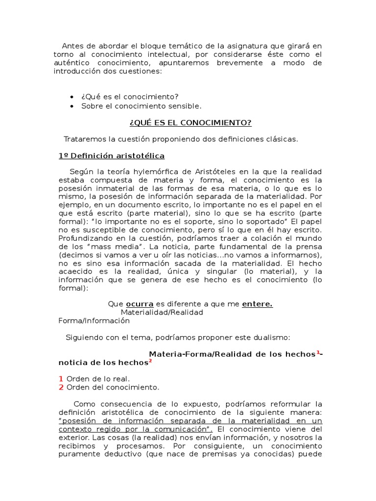 Resumen Conocimiento Sensible | PDF | Verdad | Conocimiento