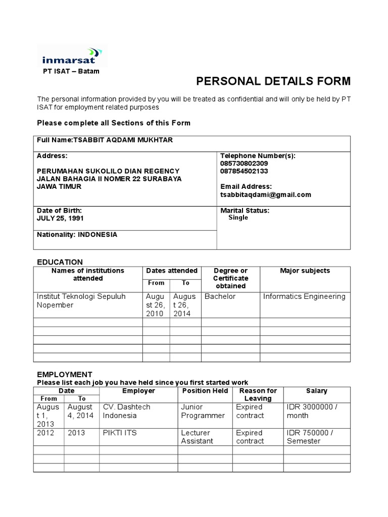 Personal Details Form | PDF | Social Institutions | Social Science