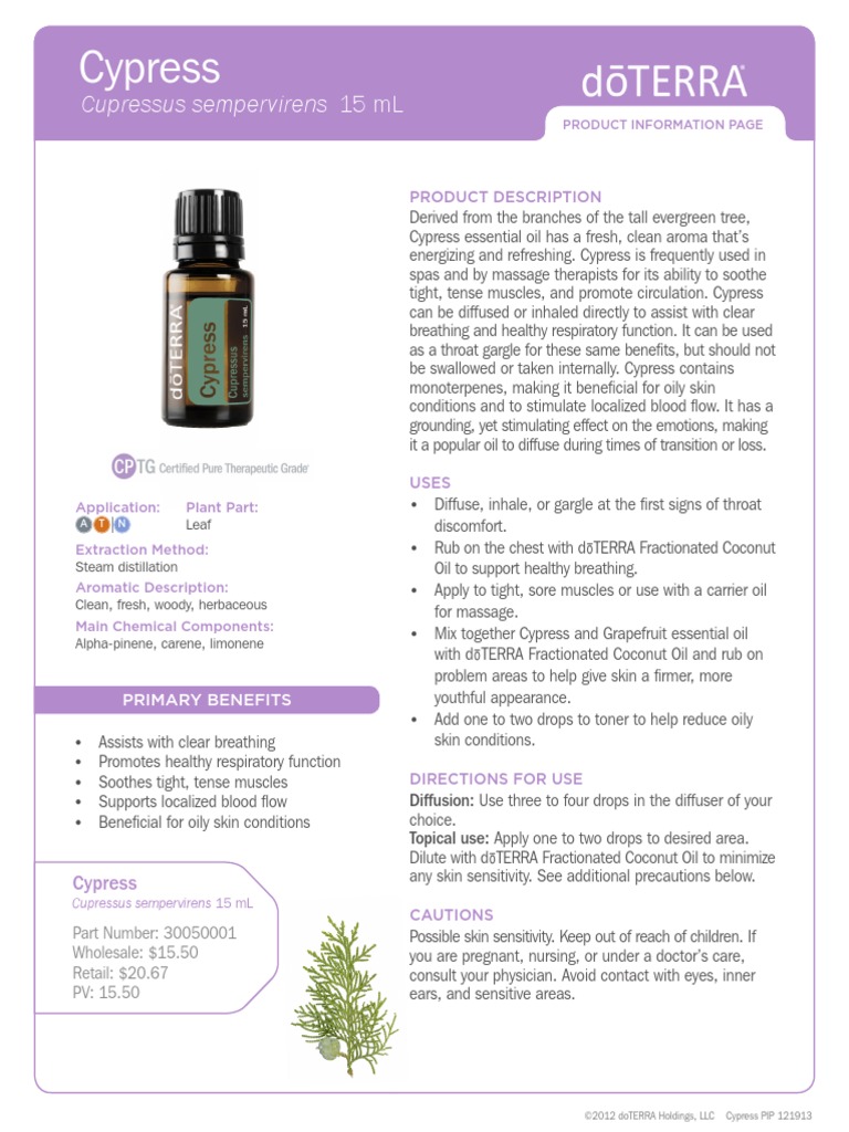 Cypress Essential Oil Product Information Page | PDF