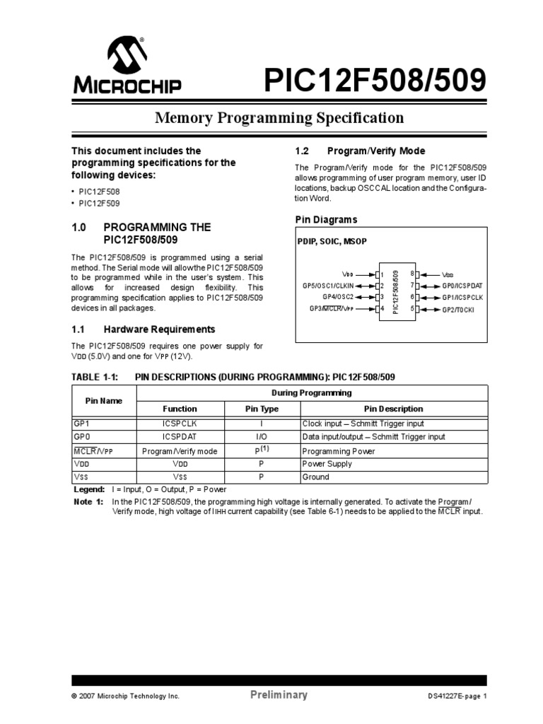 PIC12F508/509: Memory Programming Specification | PDF | Input/Output | Pic Microcontroller