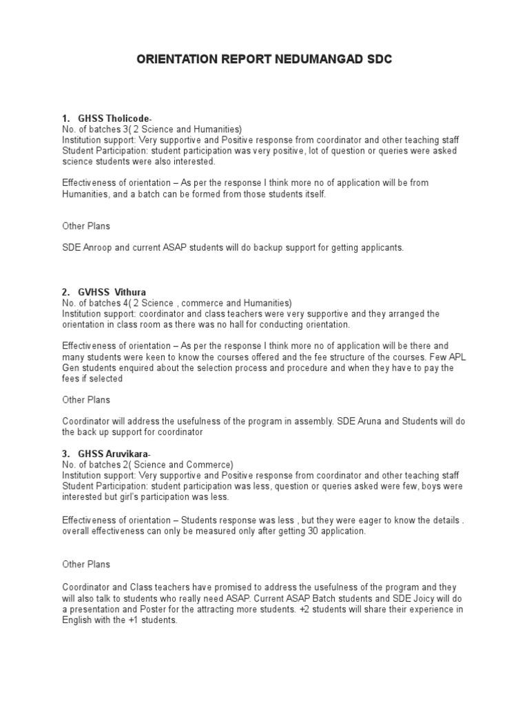 Orientation Report Nedumangad SDC | PDF | Tuition Payments | Science