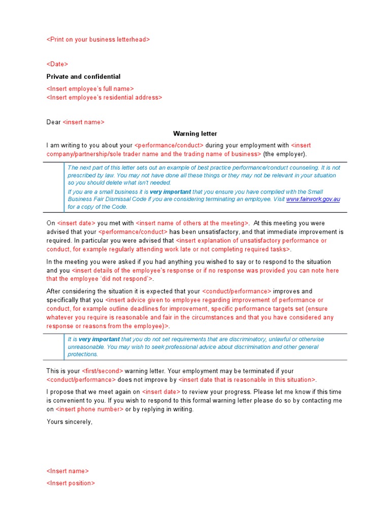 First Warning Letter Template | Employment | Justice