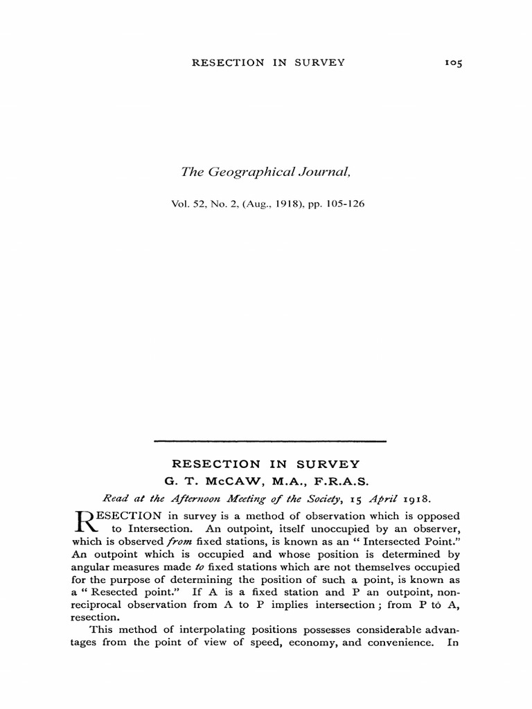 G. T. McCaw - Resection in Survey | PDF | Surveying | Circle