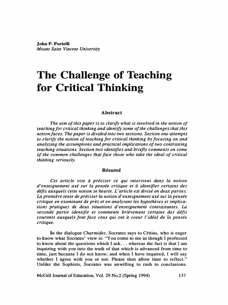 Challenges in Teaching Critical Thinking | PDF | Critical Thinking ...