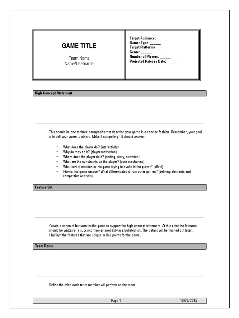 Game Design High Concept Template | PDF | Game Design | Cognition