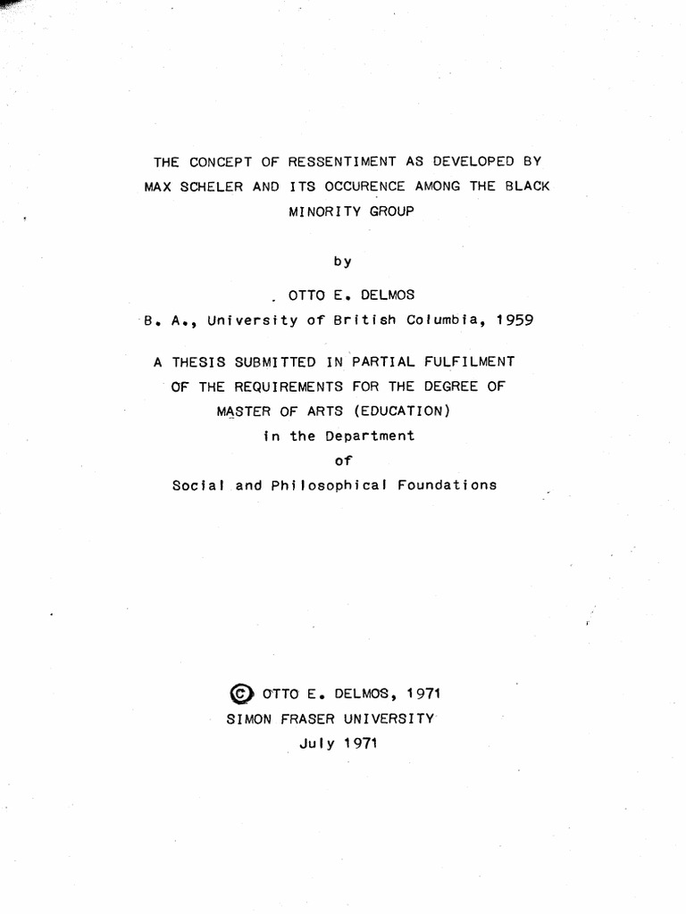 The Concept of Ressentiment As Developed by Max Scheler and Its ...