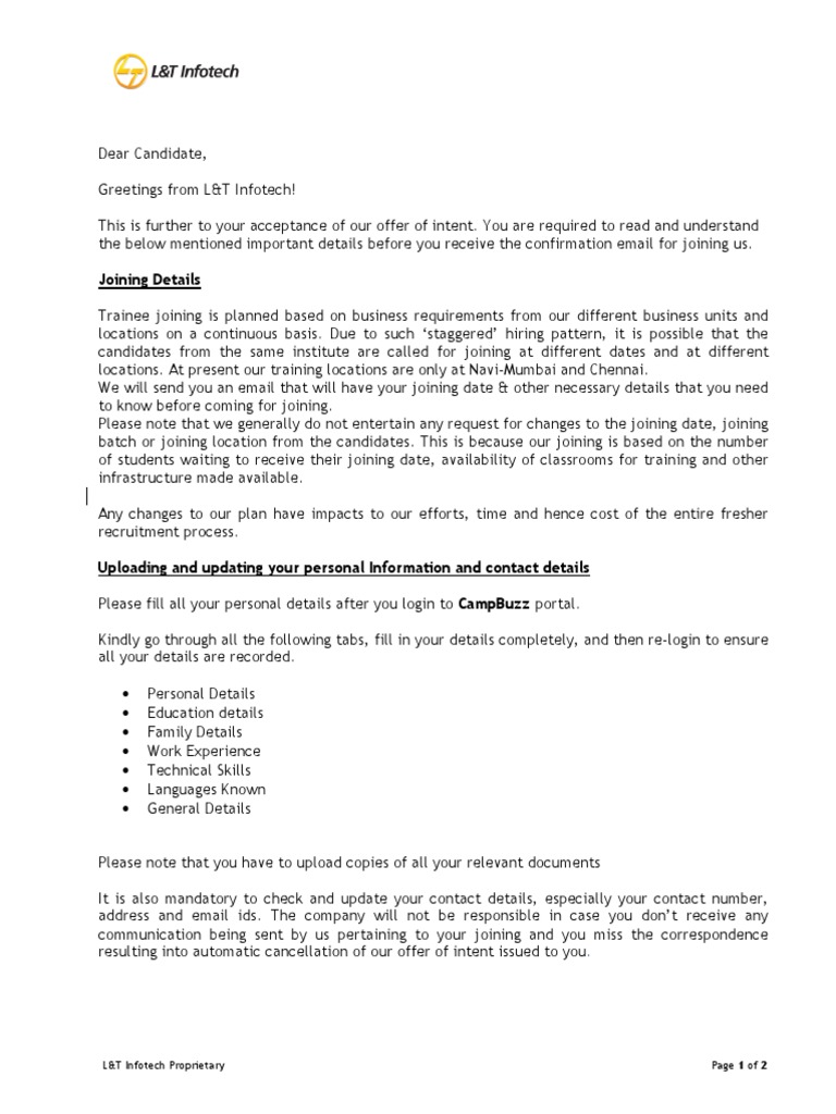 Trainee Welcome Document | Recruitment | Email