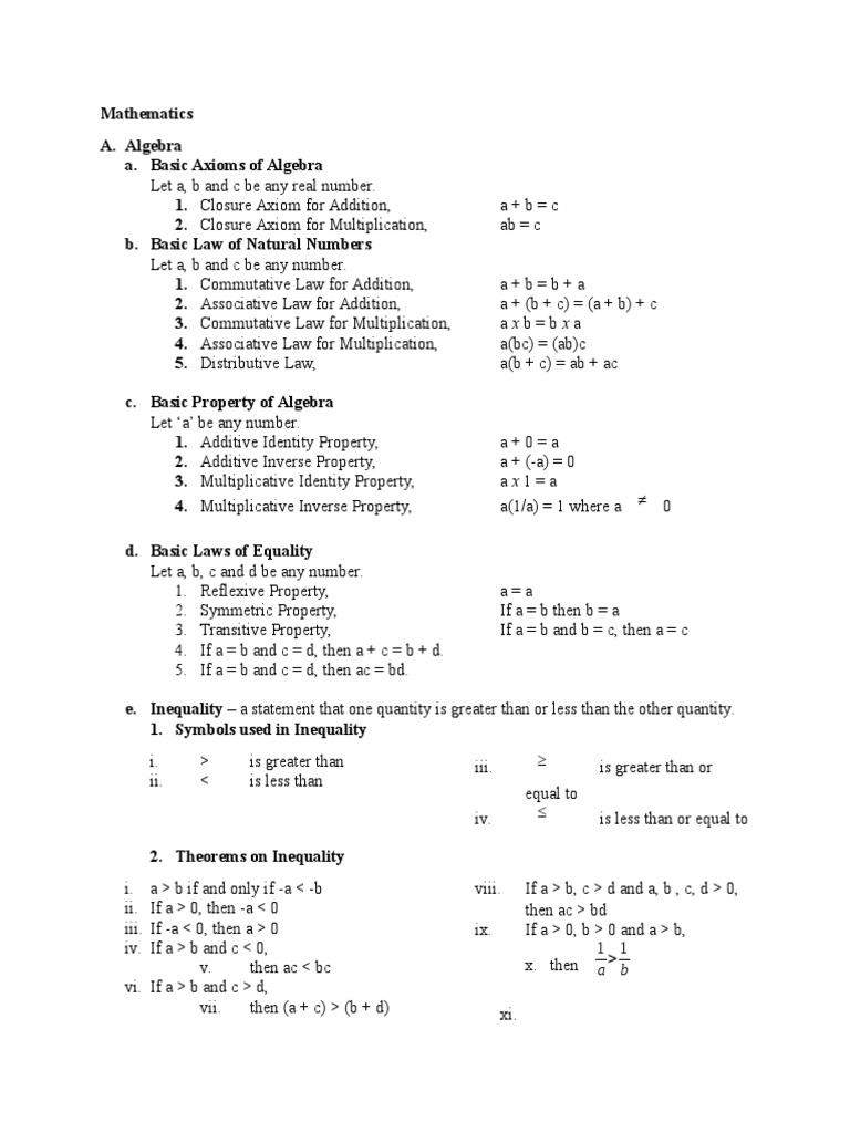Mathematics Formulas For CE Board Exam | PDF | Matrix (Mathematics ...