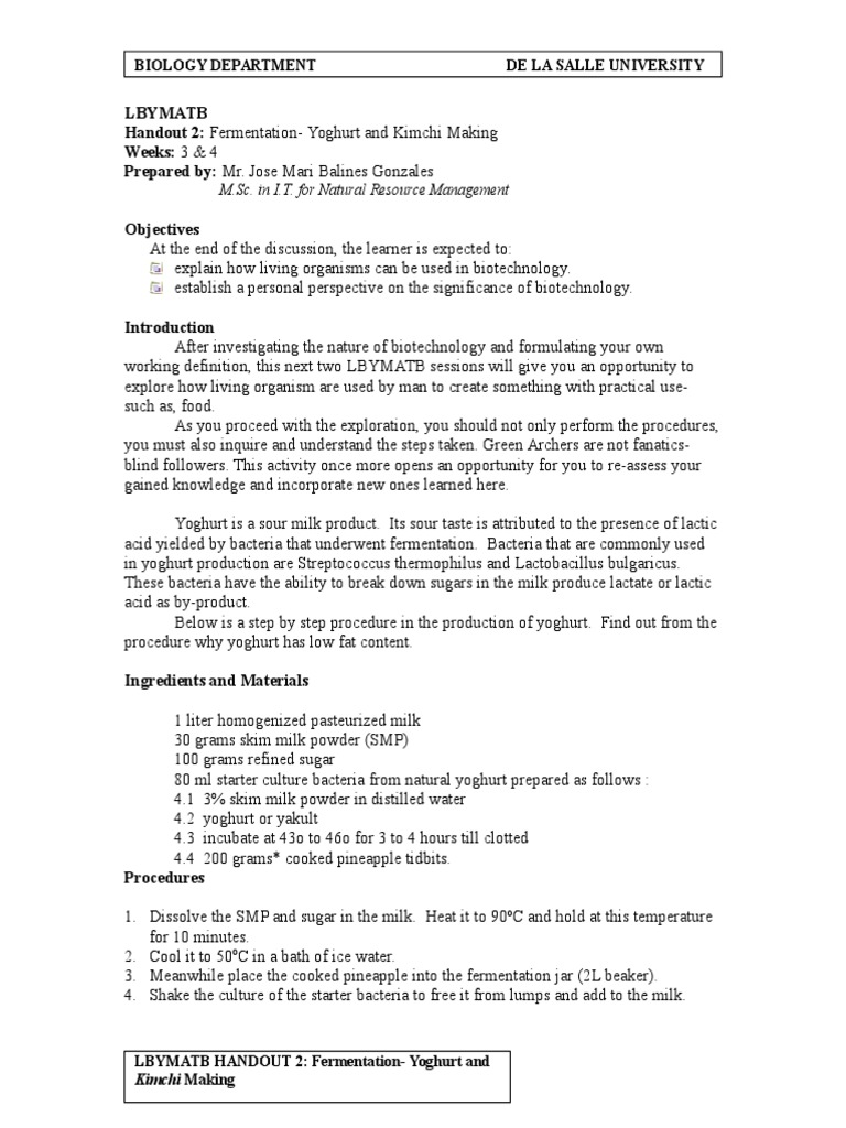 Fernmentation Guide On Yogurt | Download Free PDF | Yogurt | Lactic Acid