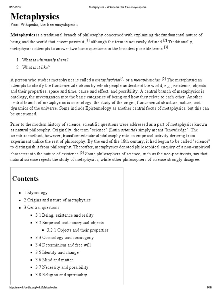 Metaphysics - Wikipedia, The Free Encyclopedia PDF | PDF | Idealism ...