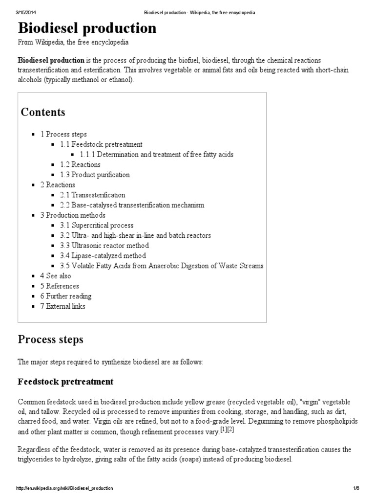 Biodiesel Production - Wikipedia, The Free Encyclopedia | PDF ...