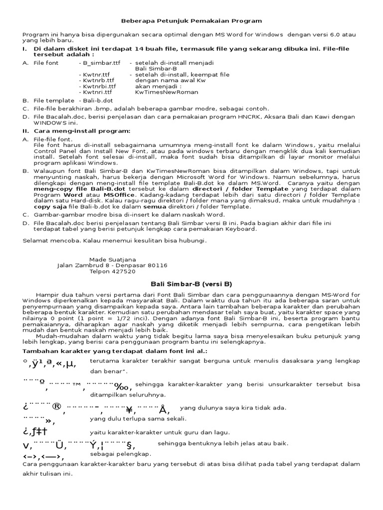 Panduan Penggunaan Font Bali Simbar | PDF