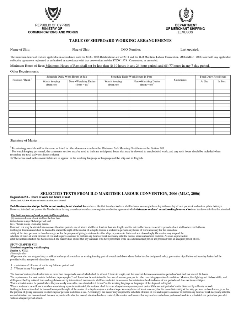 Model Format Table of Shipboard Working Arrangements | PDF | Sailor ...