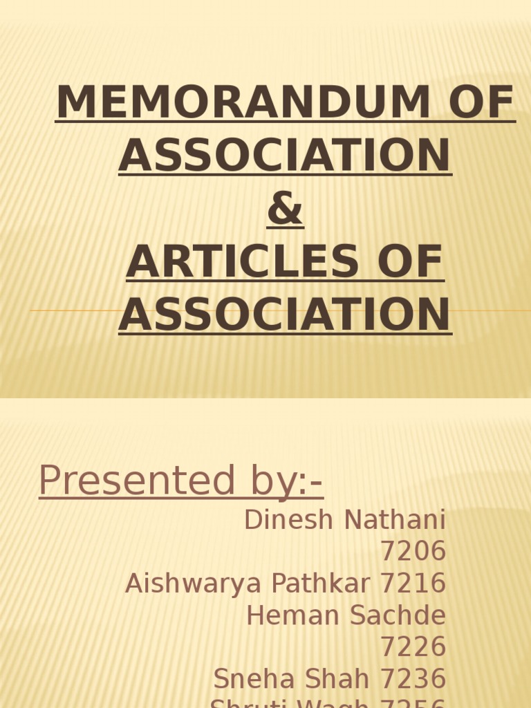 Memorandum of Association | Articles Of Association | Companies