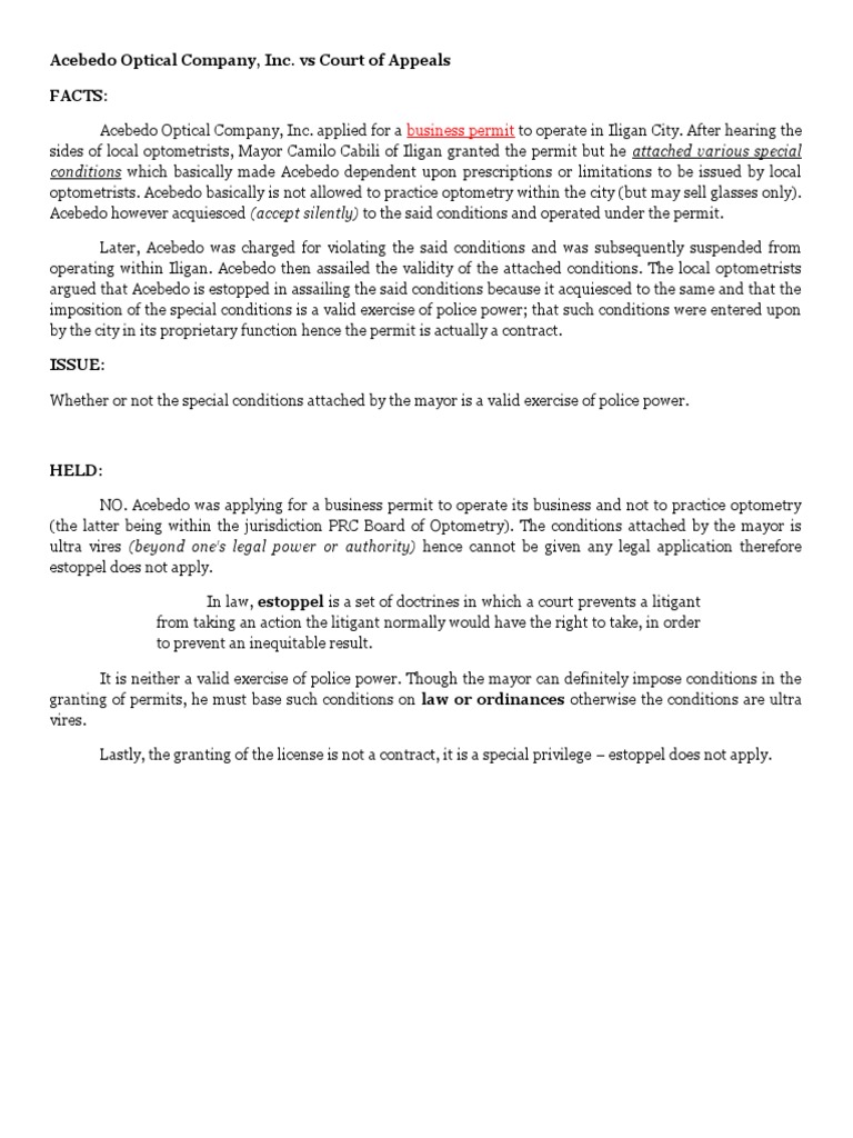 Acebedo Optical Co. Inc Vs C.A. | PDF | Estoppel | Optometry